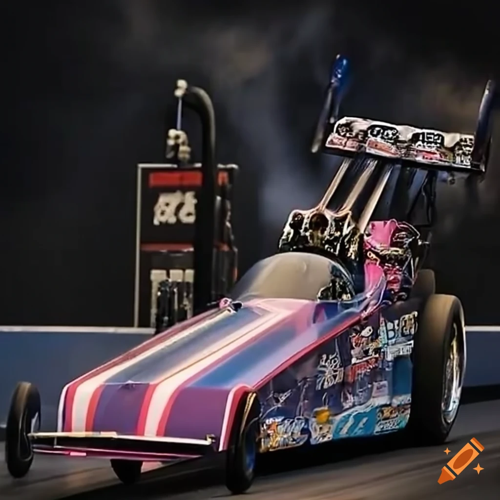 Two dragsters lined up at the starting line