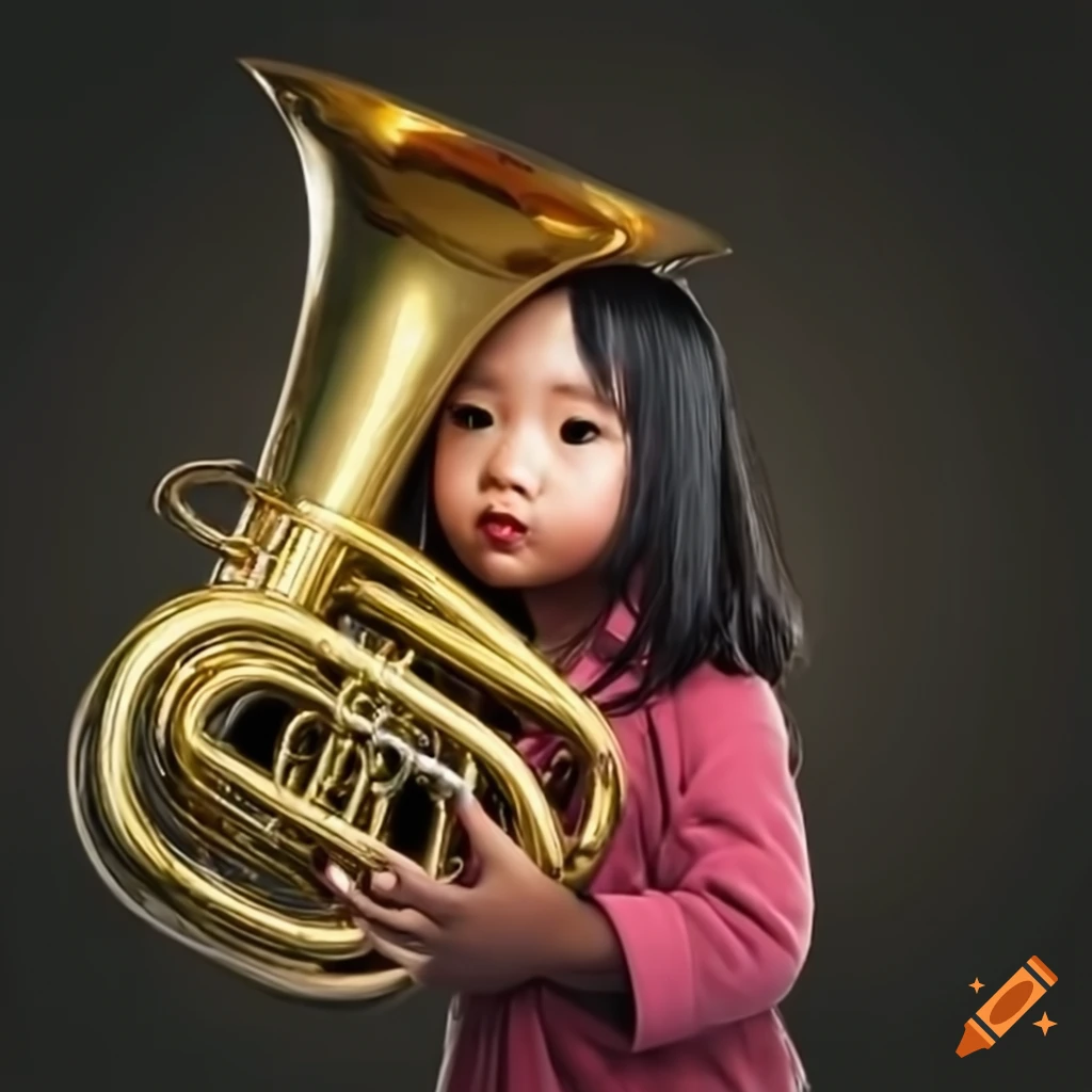 Asian girl playing the tuba on Craiyon