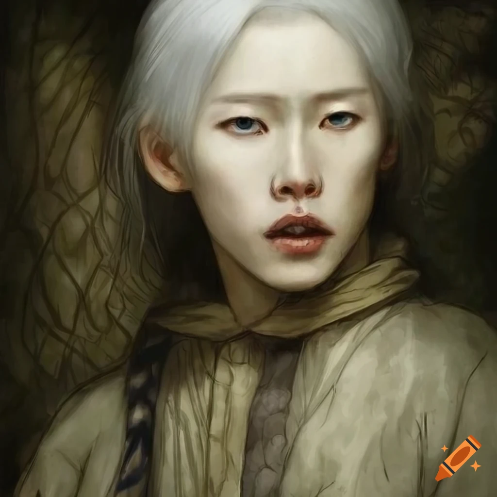 Portrait of a beautiful albino prince in a garden on Craiyon