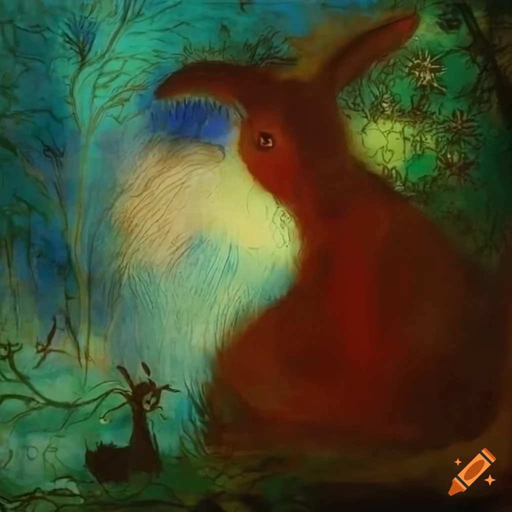 Artistic depiction of rabbits in a snowy forest on Craiyon