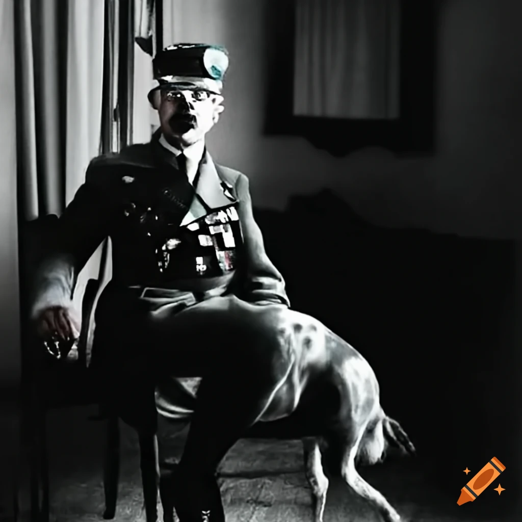 Satirical image of a dog portraying hitler delivering a speech