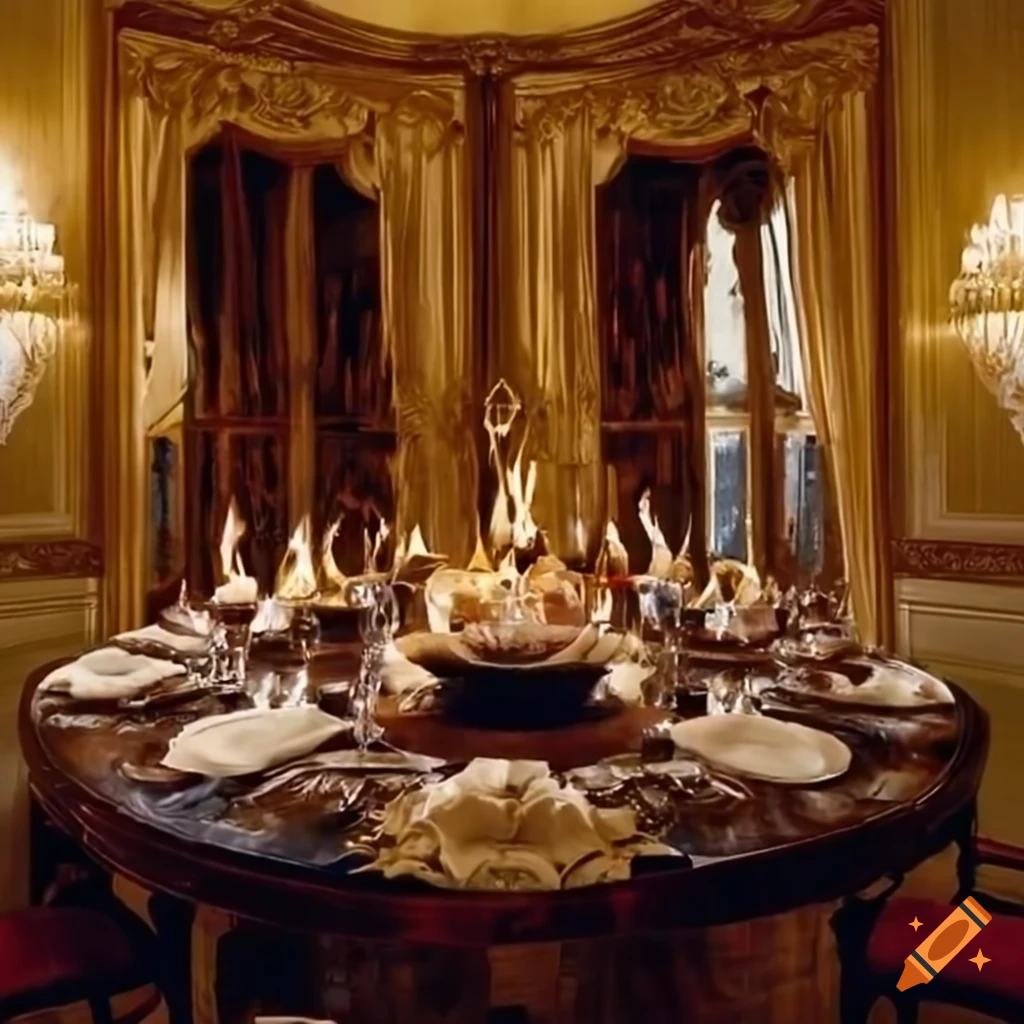Elegant dining room set up for a dinner party on Craiyon