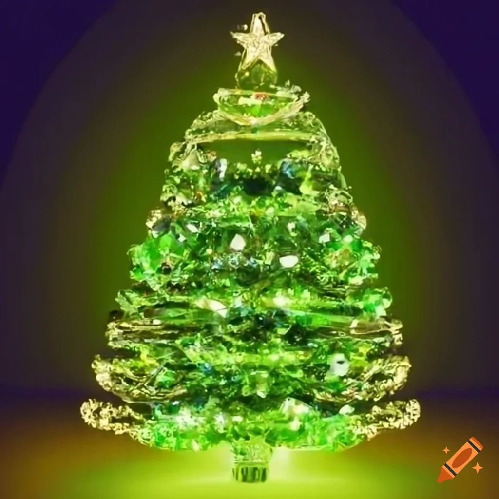 Green glowing crystal christmas tree on Craiyon