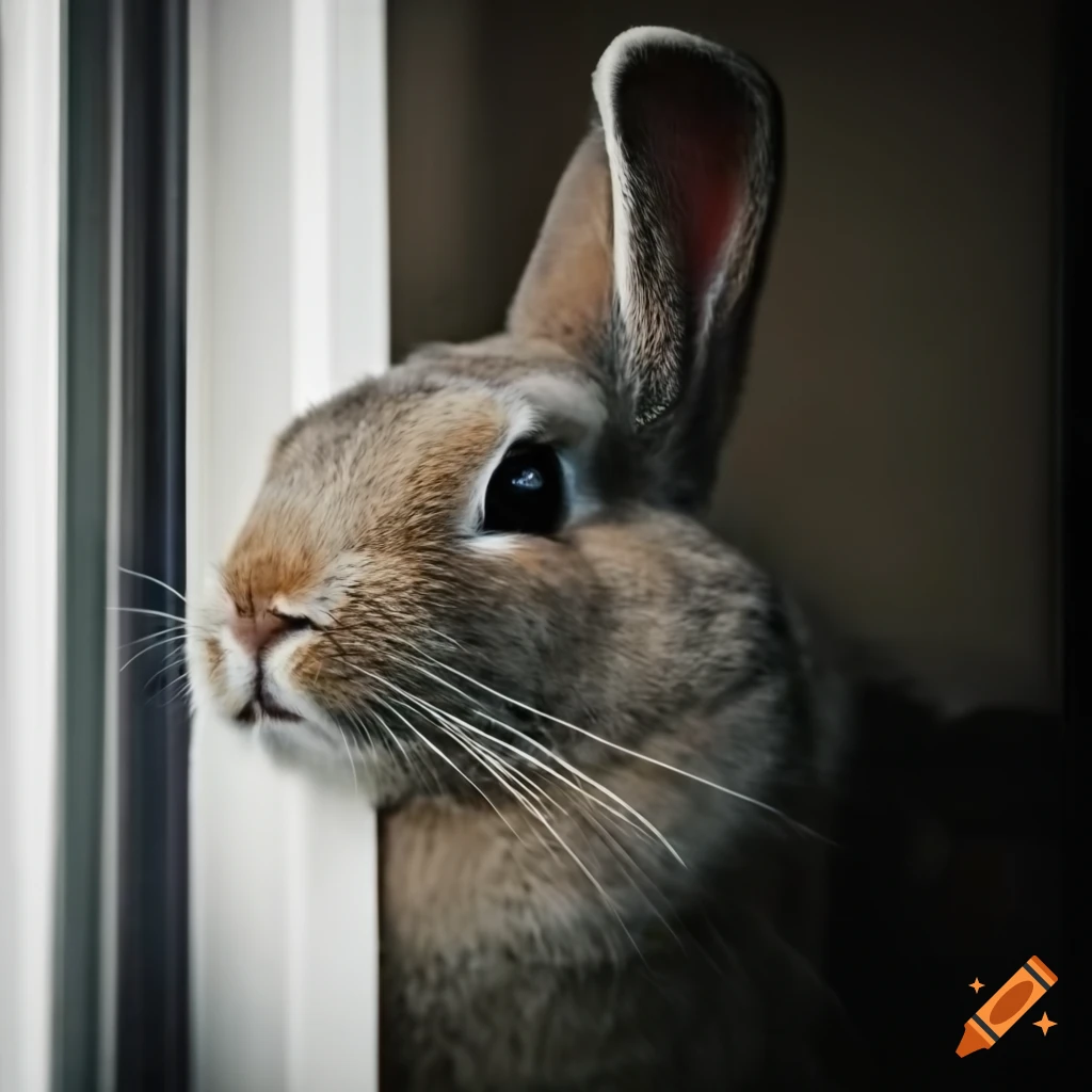 Rabbit looking out of a window
