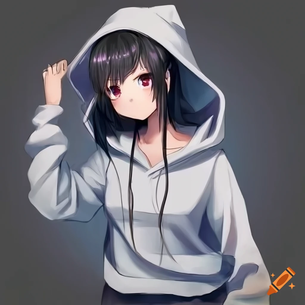 Confident anime girl with white hoodie and fedora