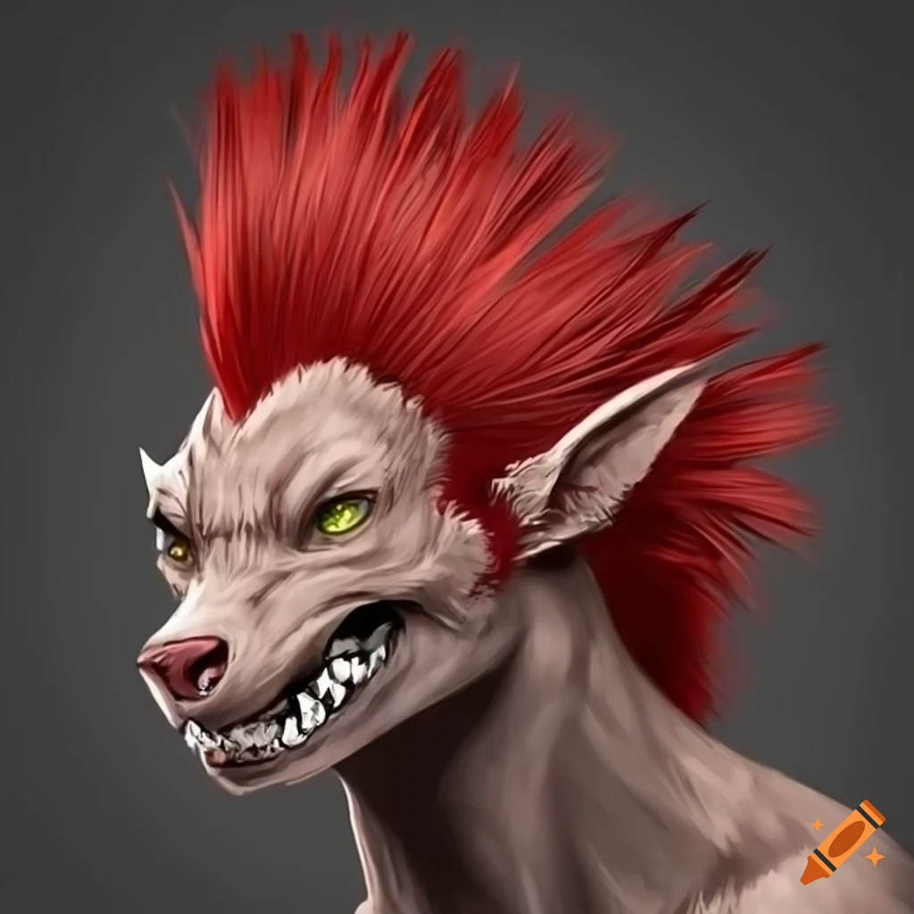 Red mohawk gnoll illustration