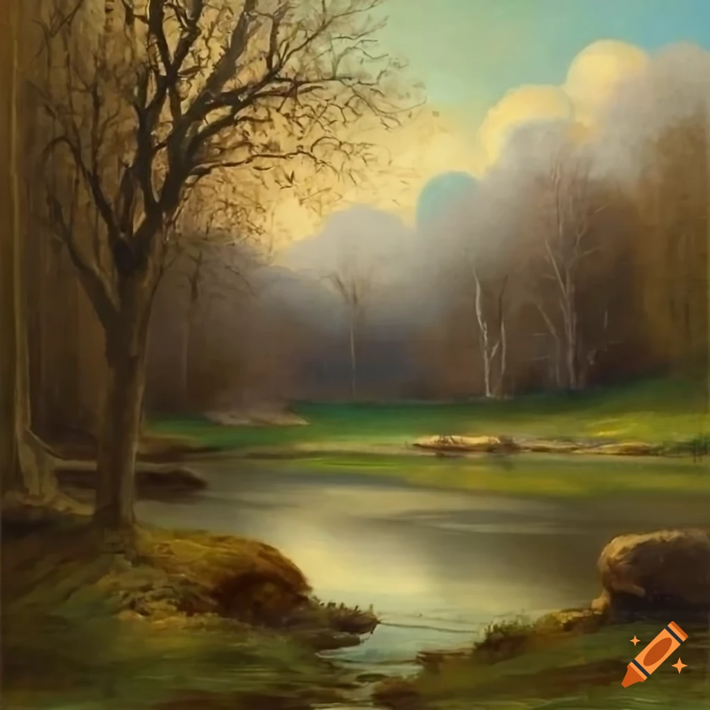 Victorian painting of a spring landscape on Craiyon