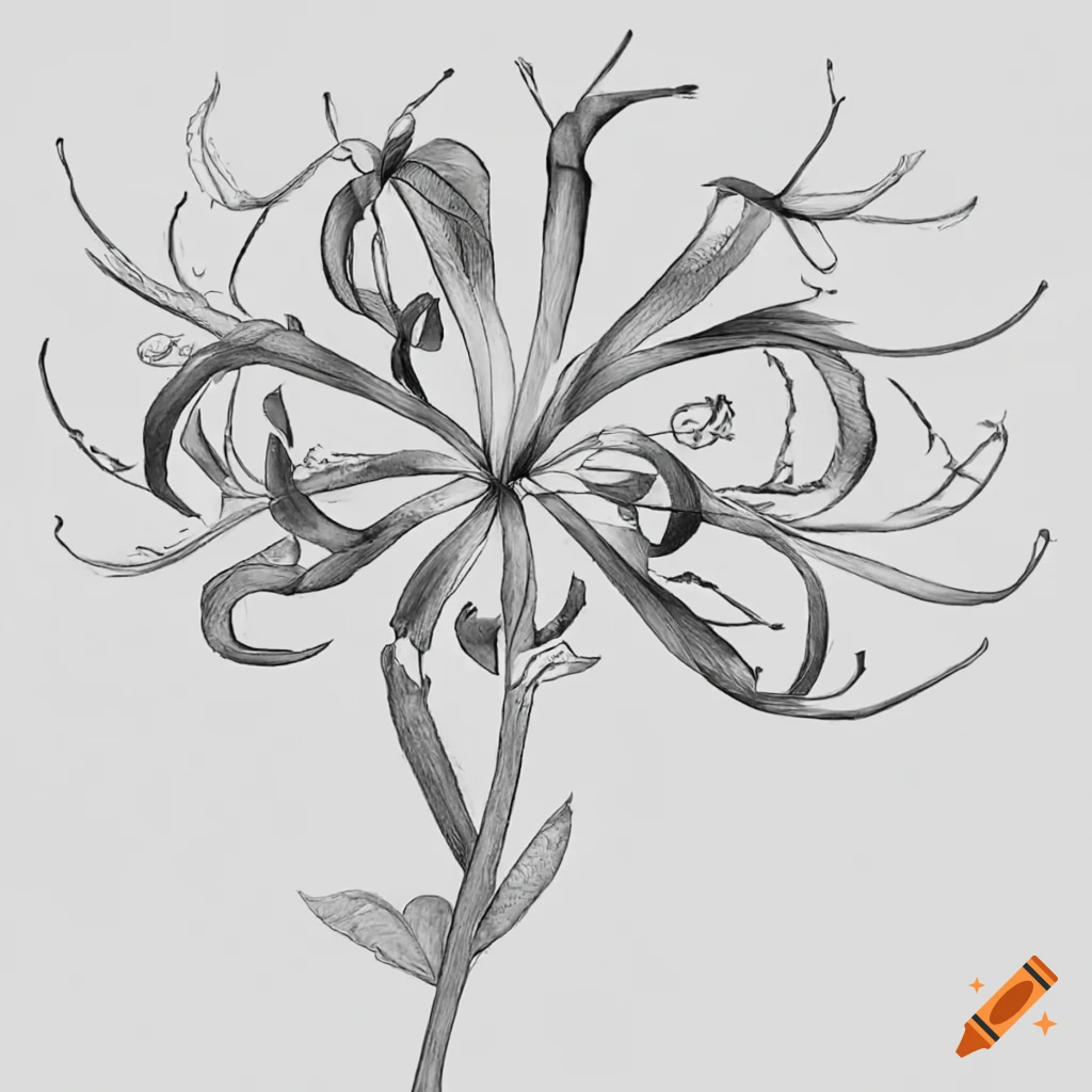 Black and white Lycoris radiata flower tattoo design on Craiyon