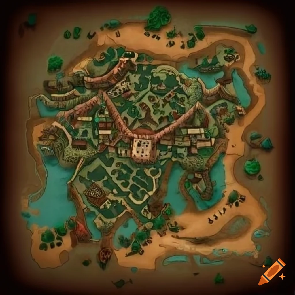 Detailed map of a realm with villages and a castle