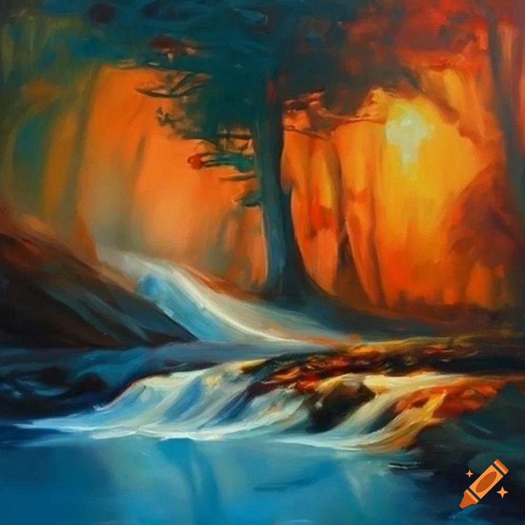 Captivating oil painting of a powerful torrent on Craiyon