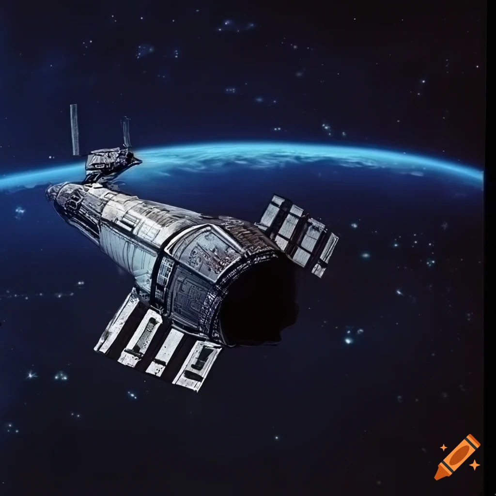 Photo realistic image of the discovery spaceship from 2001 space odyssey