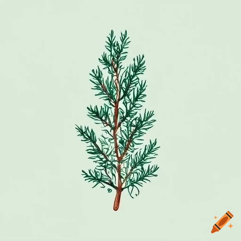 Line illustration of fresh juniper bough with berries