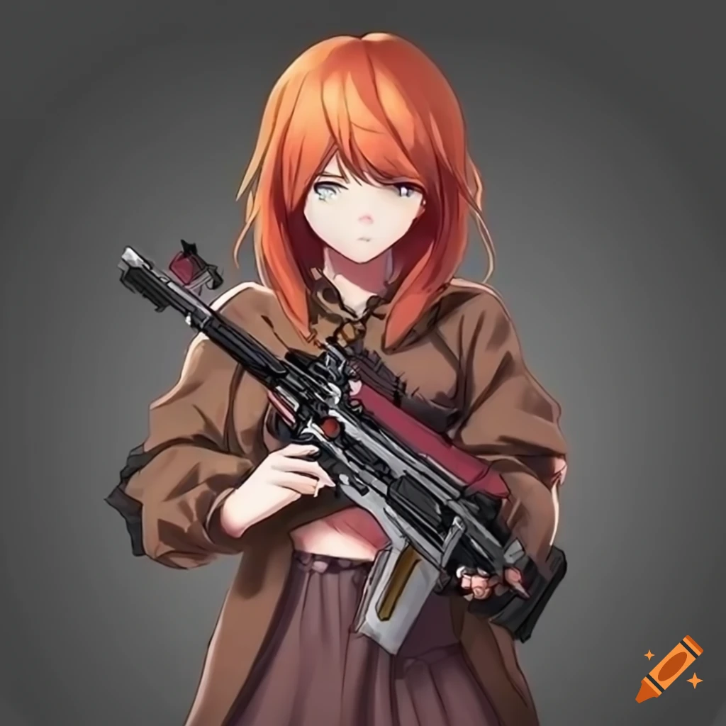 Anime girl with copper hair and rifle