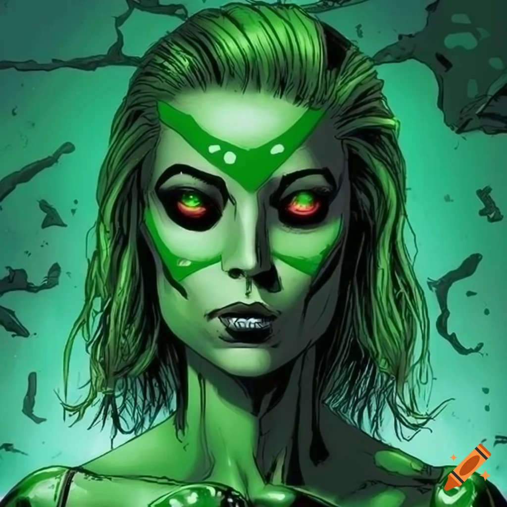 Dark sci-fi comic illustration in green tone