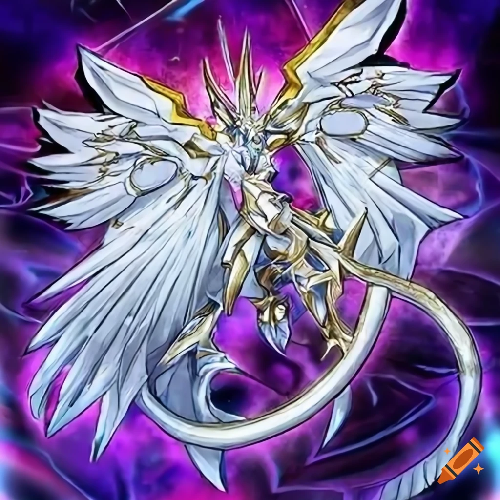 Art of a majestic feathered white and gold angelic dragon