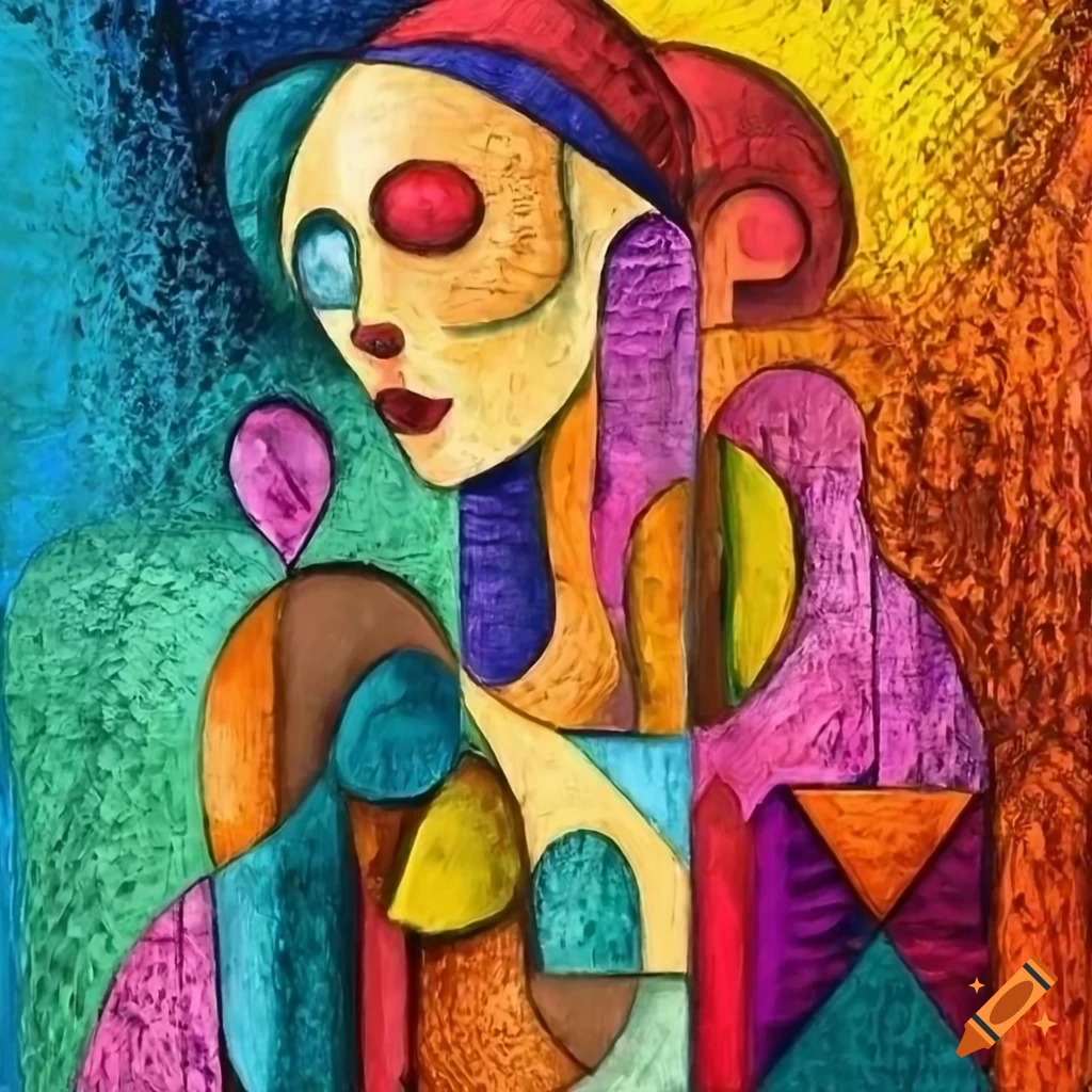 Colorful cubist painting with a crowded composition on Craiyon