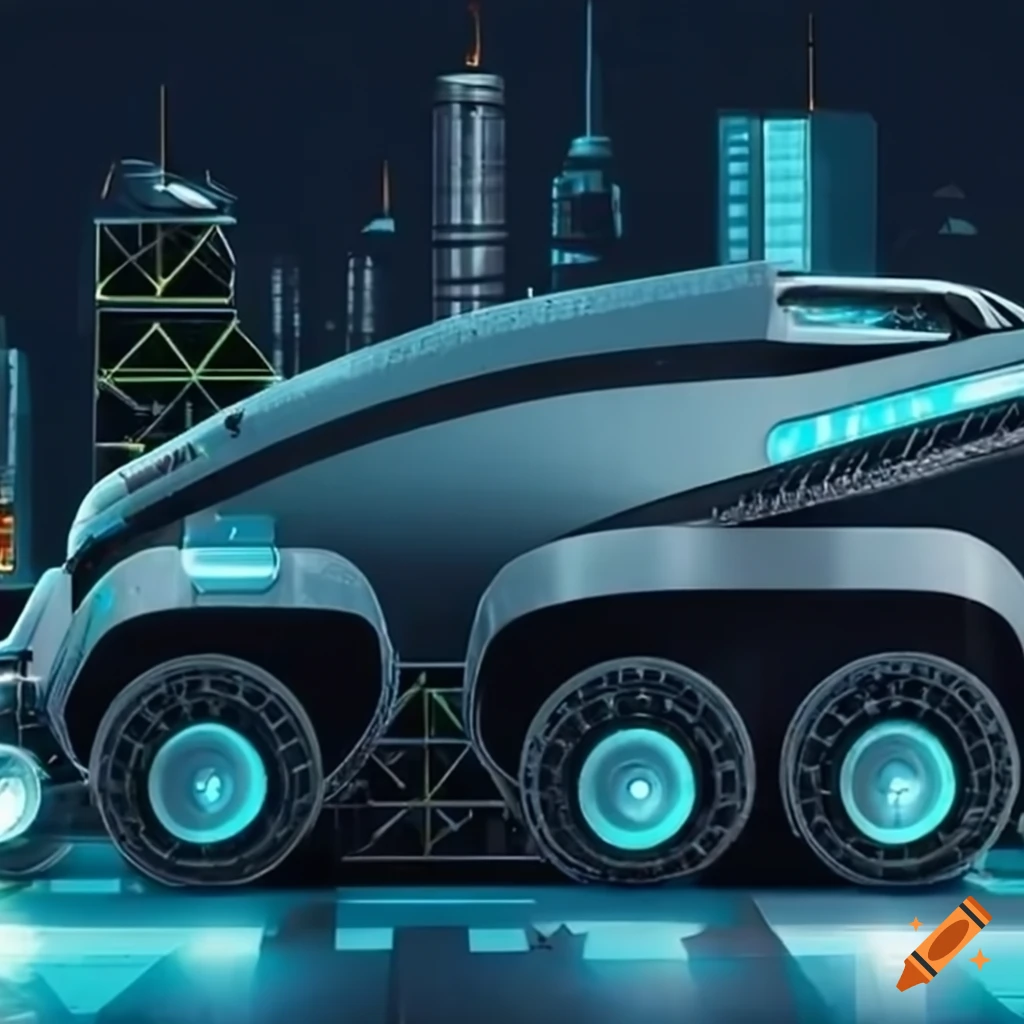 Futuristic robotic truck in a city road