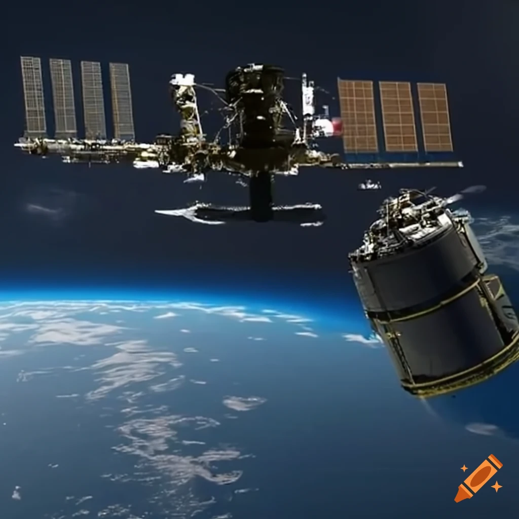 Astronauts floating outside the international space station