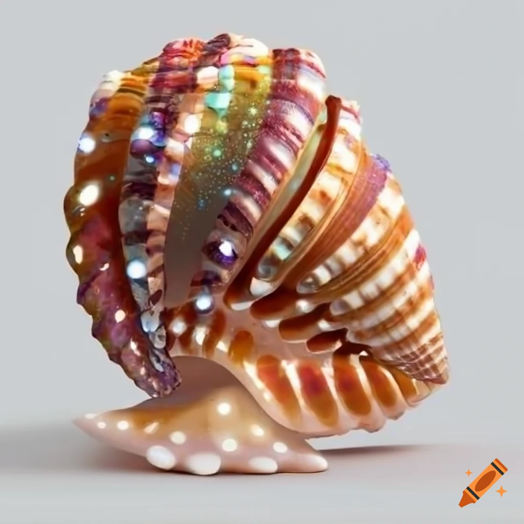 Cartoon seashell with glitter on white background