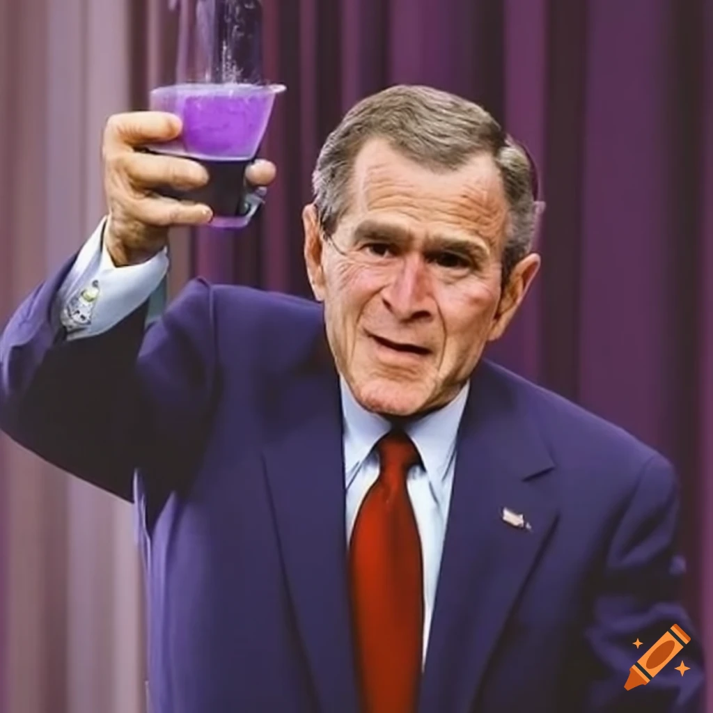 Meme of george bush drinking purple liquid on Craiyon
