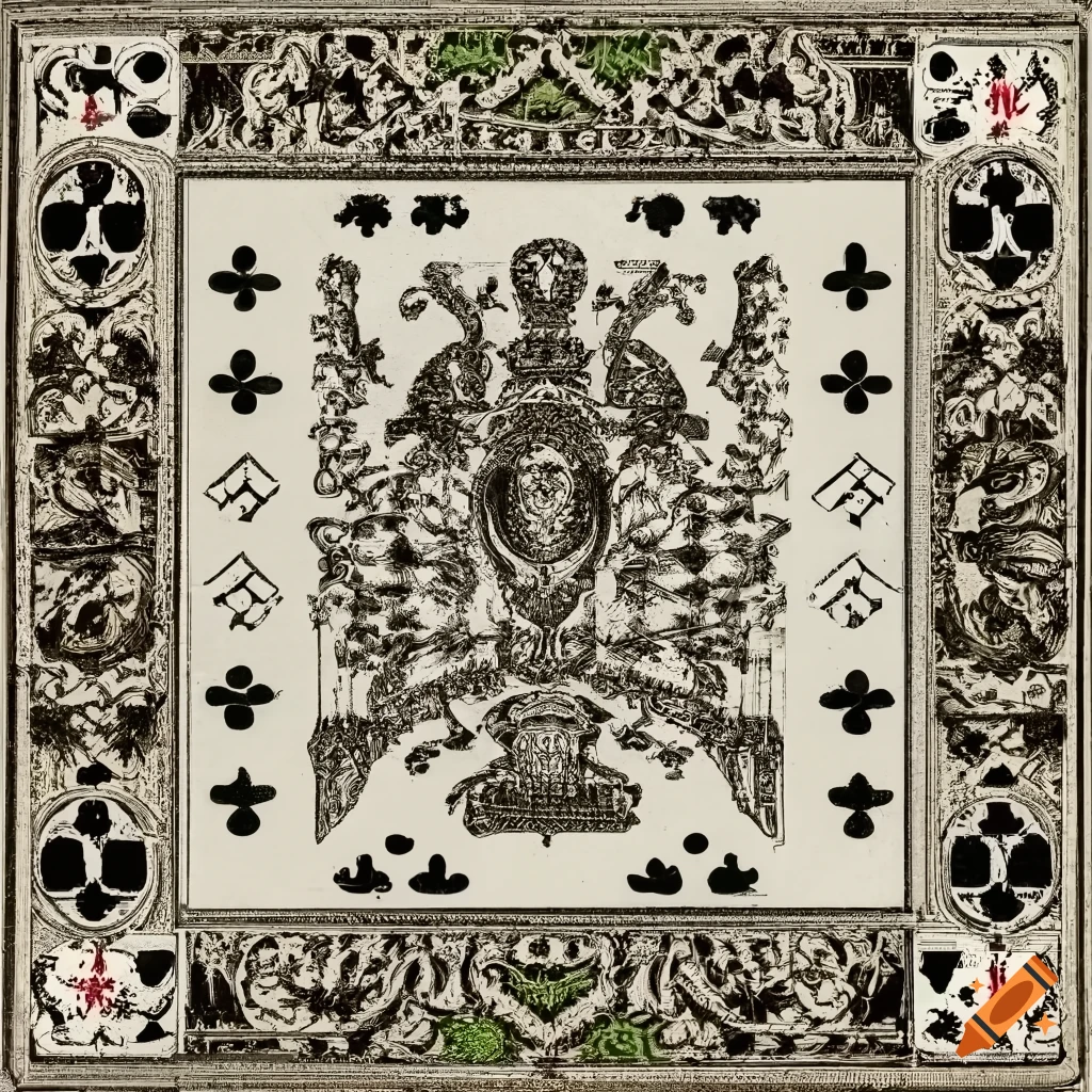 Intricate card back design with world history themes on Craiyon