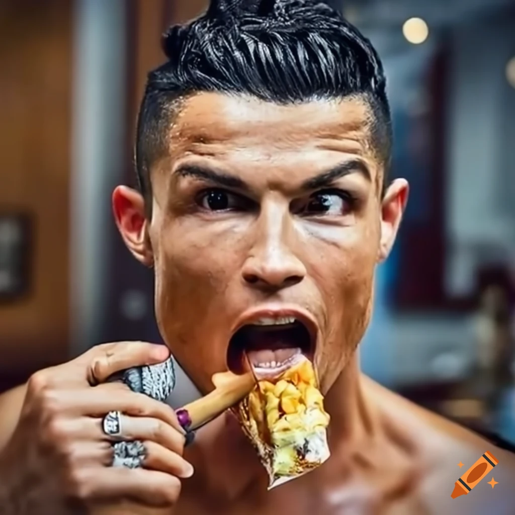 Cristiano ronaldo eating a snickers bar