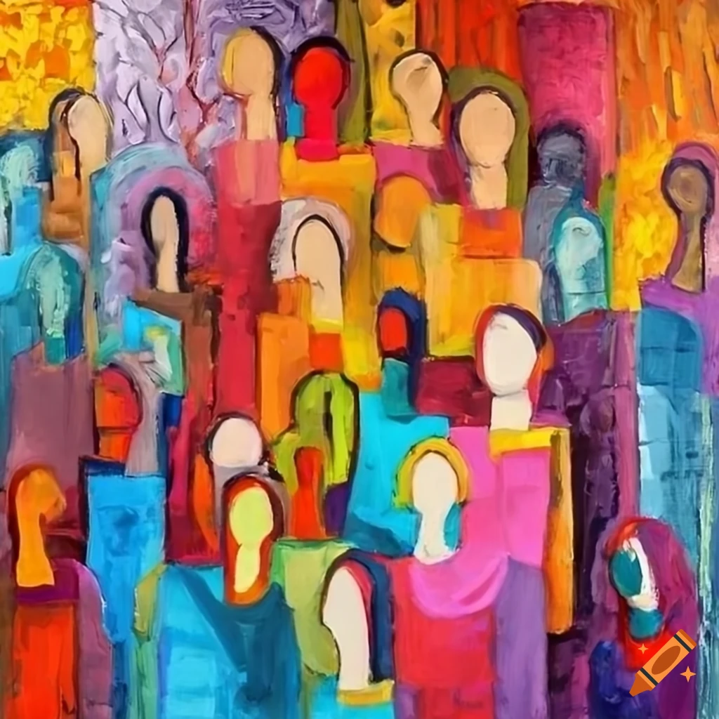 Colorful cubist painting with a crowded composition on Craiyon