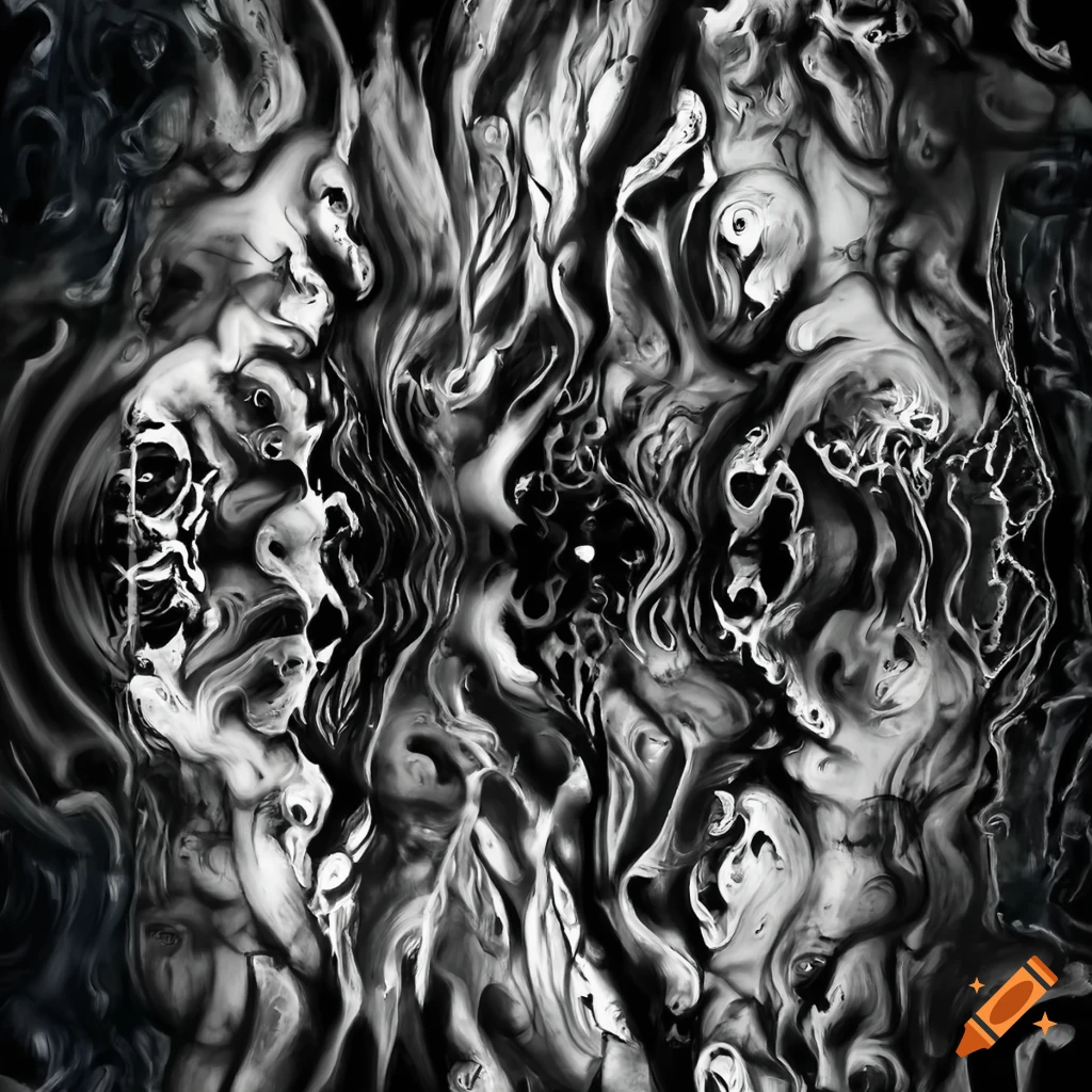 Chaotic black and white art representing inner demons
