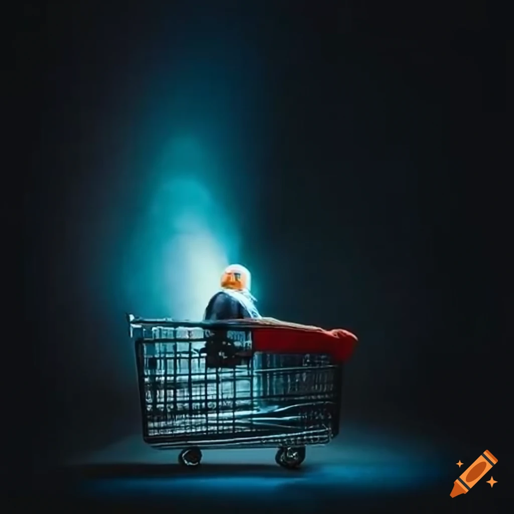 Man riding a shopping cart on Craiyon