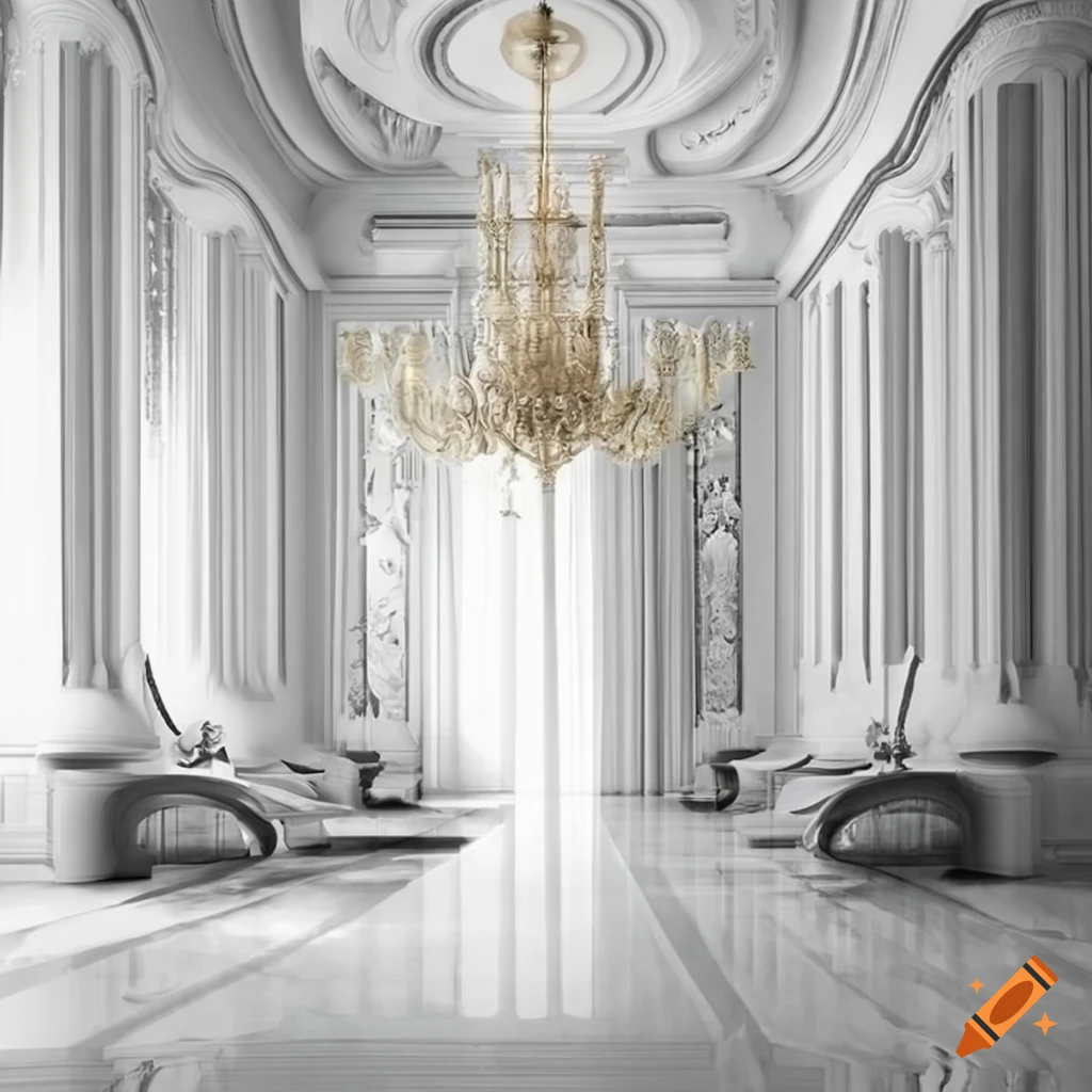 Minimalist white palace interior on Craiyon