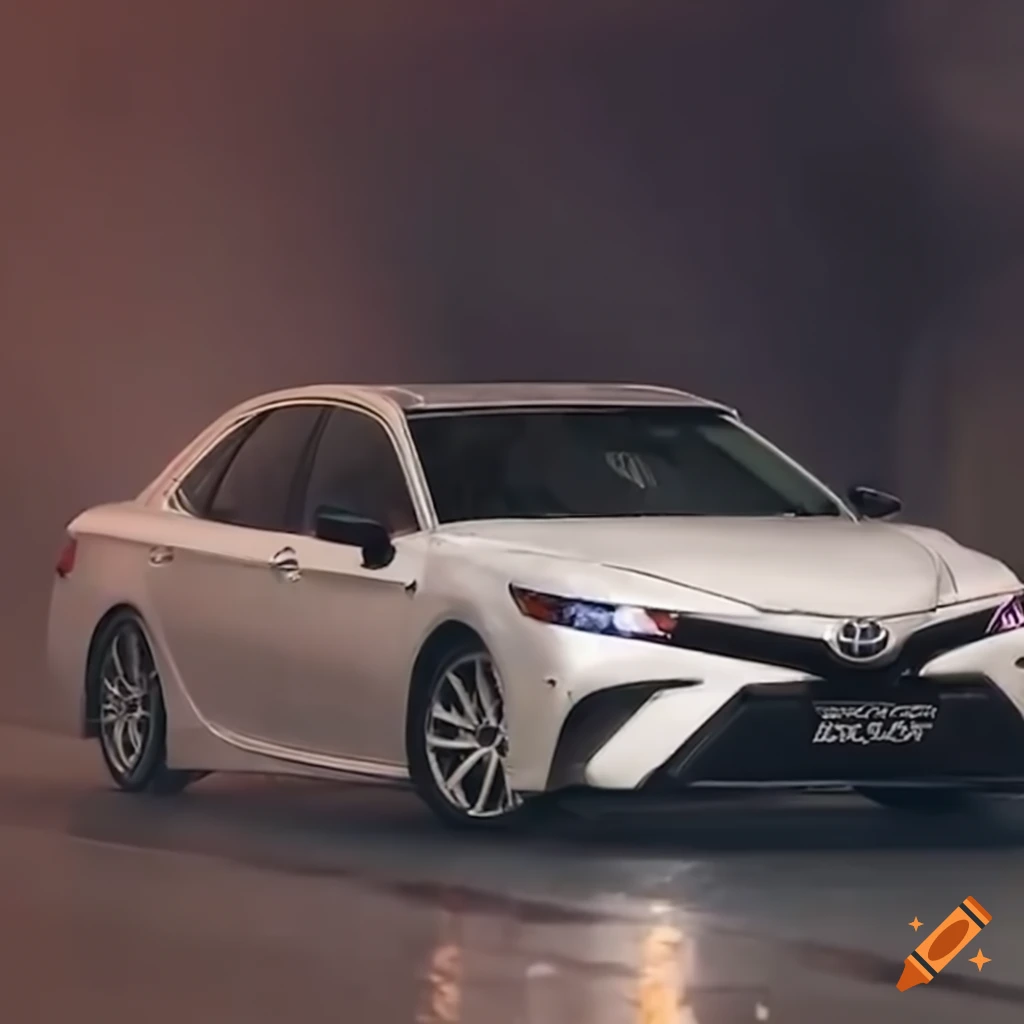Toyota camry hybrid drifting with tire smoke and fire