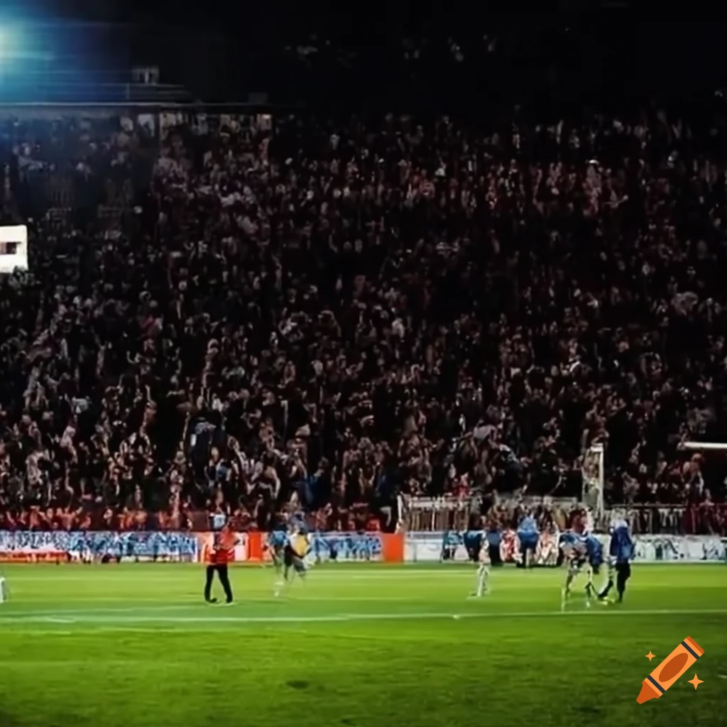 Crowd cheering in a soccer stadium on Craiyon