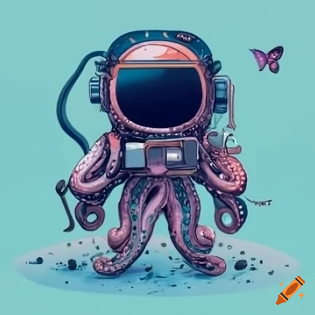 Fantasy art of an octopus astronaut on the beach on Craiyon
