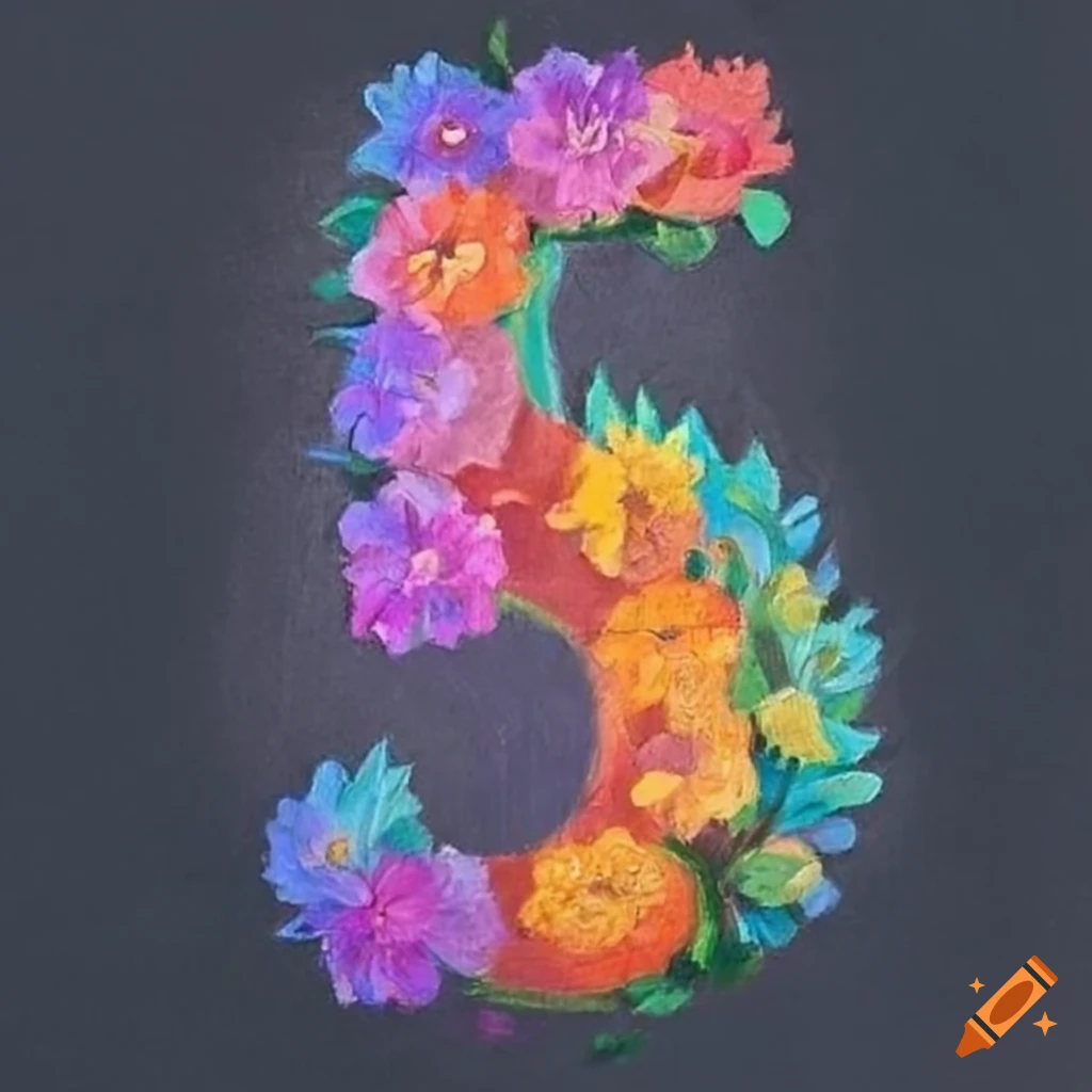 Pastel drawing of number 5 made with flowers