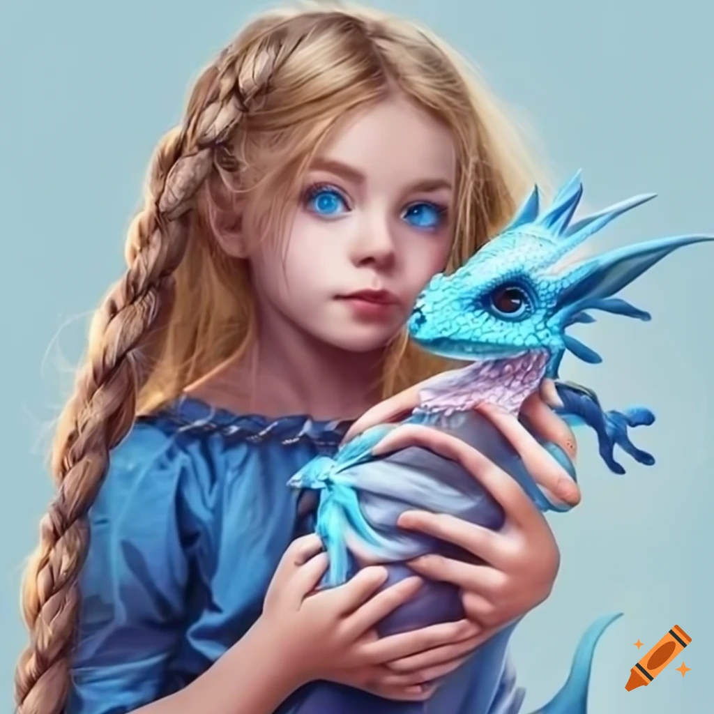 Girl holding a small blue dragon