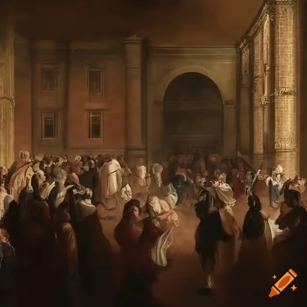 People dancing inside a 19th century castle