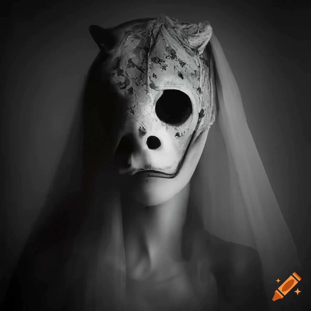 Mysterious figure hidden in the mist with animal mask