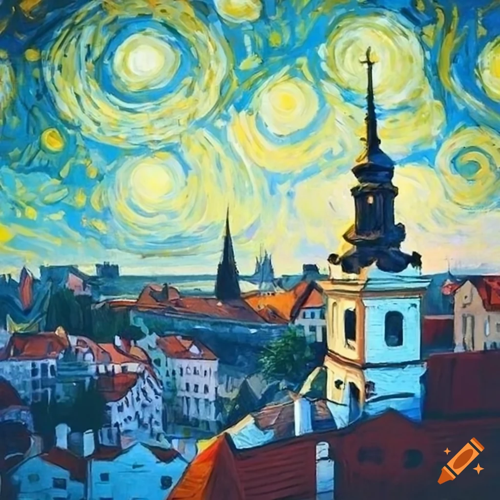 Vilnius old town drawing in van gogh style