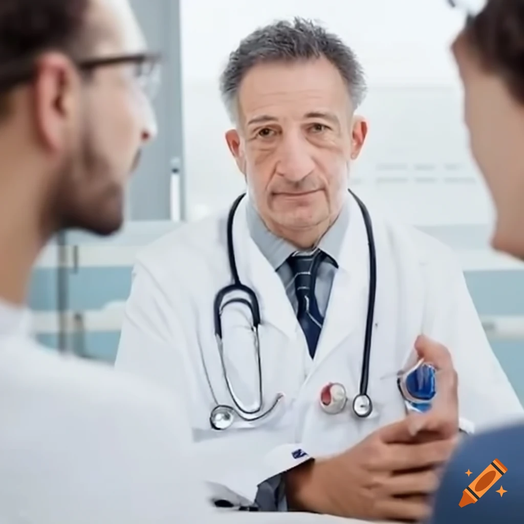 Skeptical physician examining patient in clinic on Craiyon