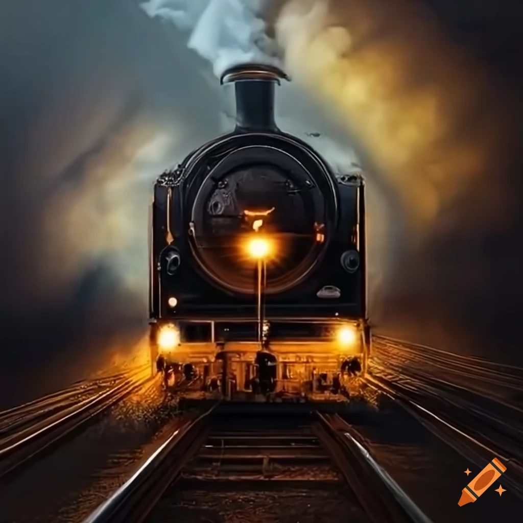 Hyperrealistic golden chrome steam train in urban setting on Craiyon