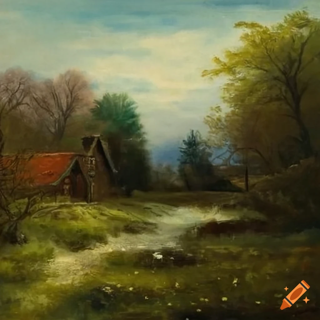 Victorian painting of a spring landscape on Craiyon