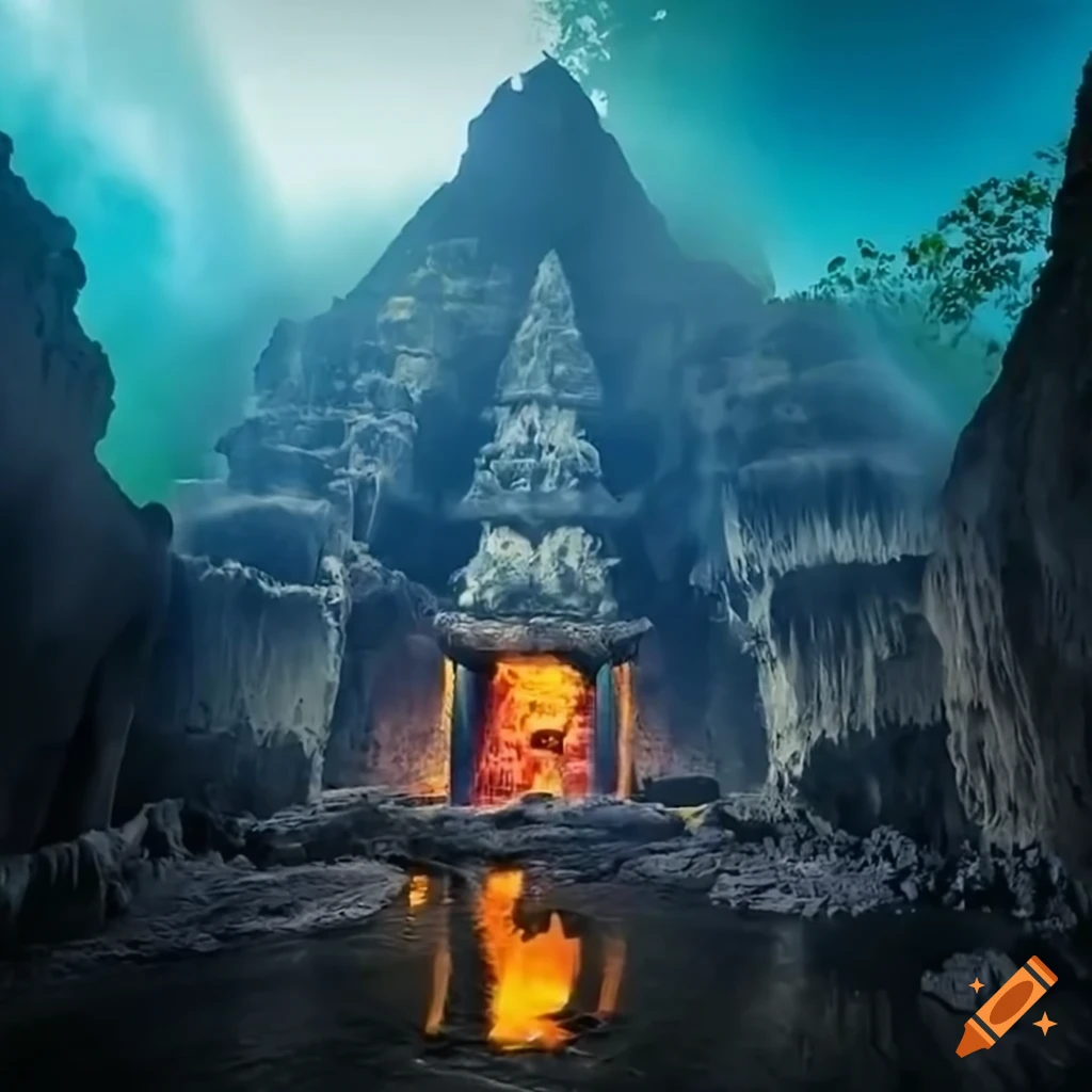 Artistic depiction of fiery lava inside an oriental temple on Craiyon
