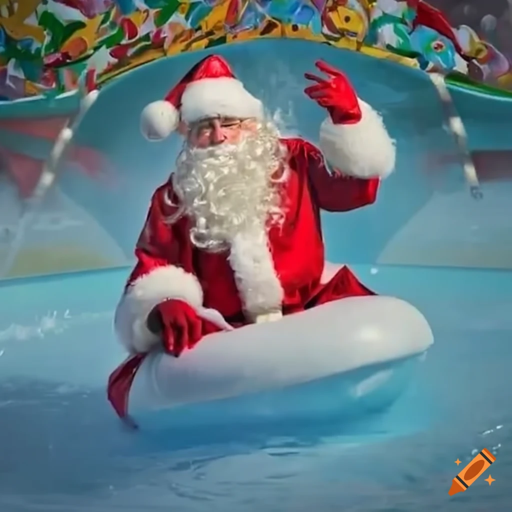 Funny image of Santa Claus on a waterslide on Craiyon