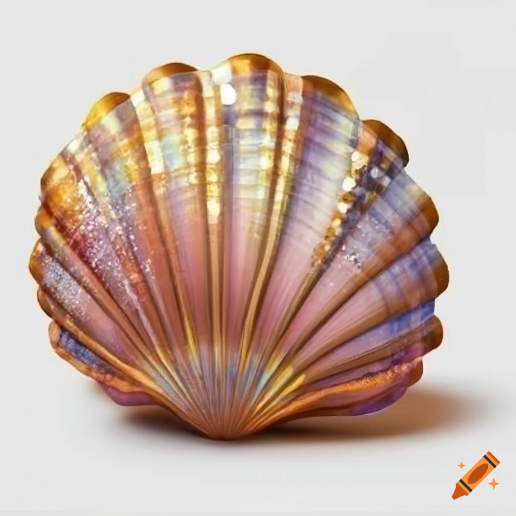Glittering cartoon seashell on white background