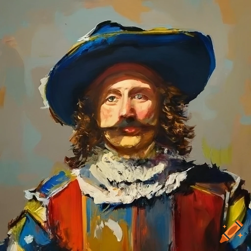 Acrylic painting of a dashing musketeer with bold brush strokes on Craiyon