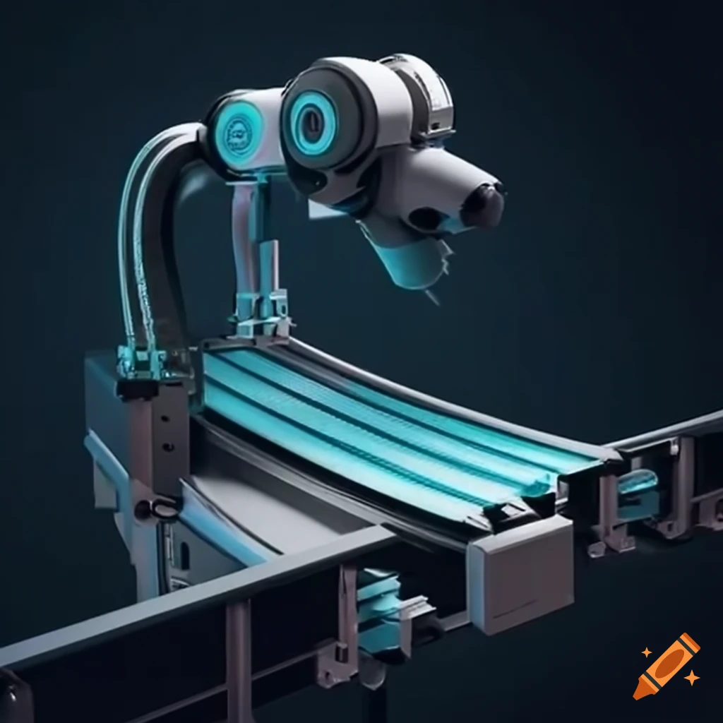 Precision robot assembly on futuristic conveyor belt