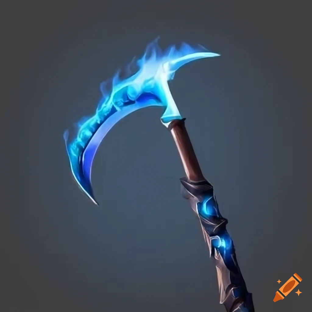 Scythe with blue flames