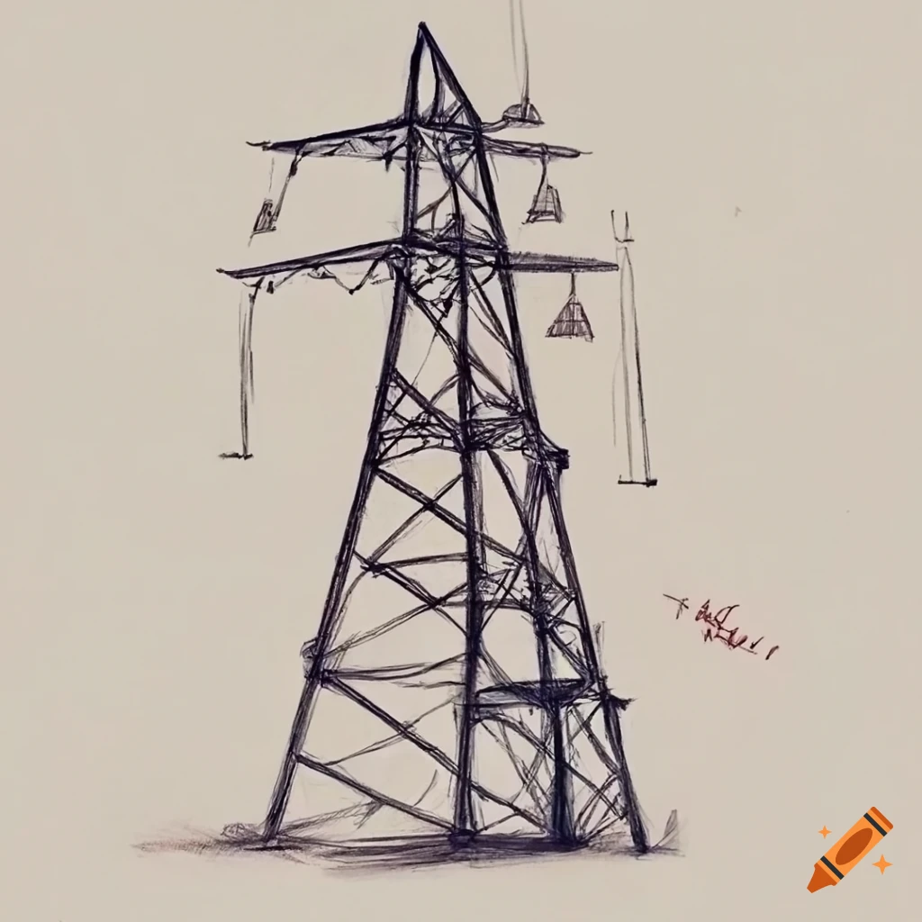 Pencil drawing of a high voltage pylon