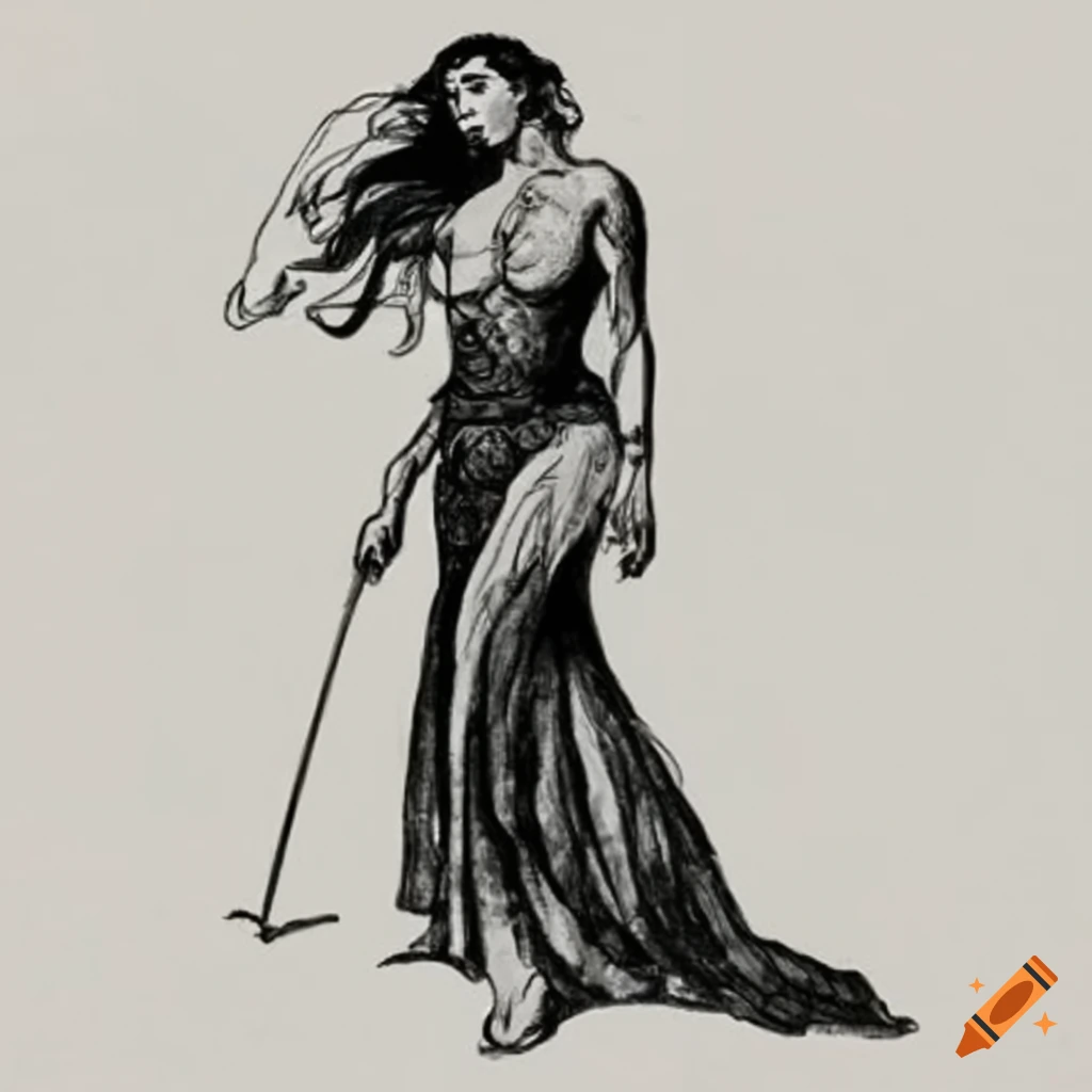 Detailed pen and ink drawing of a Romany gypsy woman on Craiyon