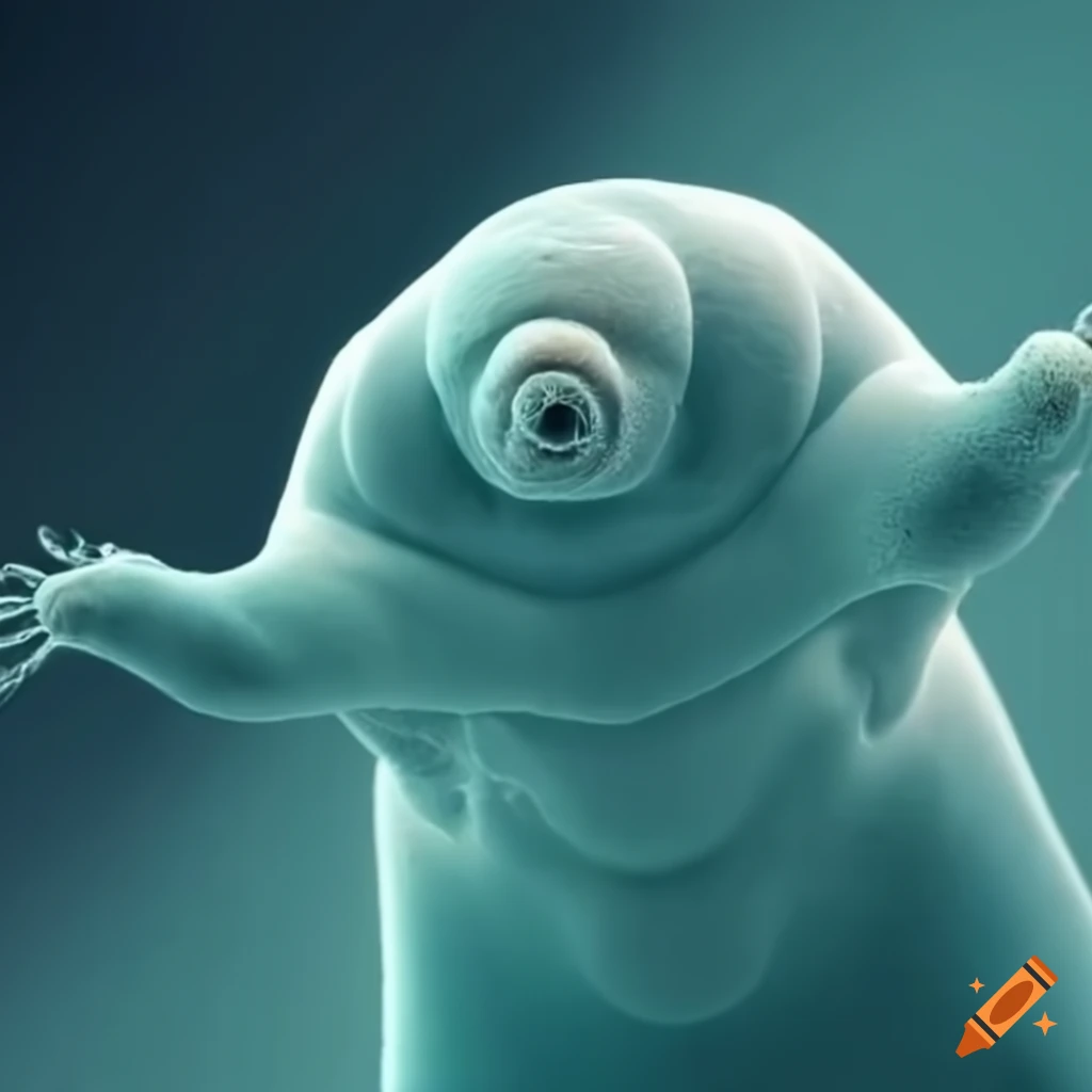 Close-up of a tardigrade under a microscope on Craiyon